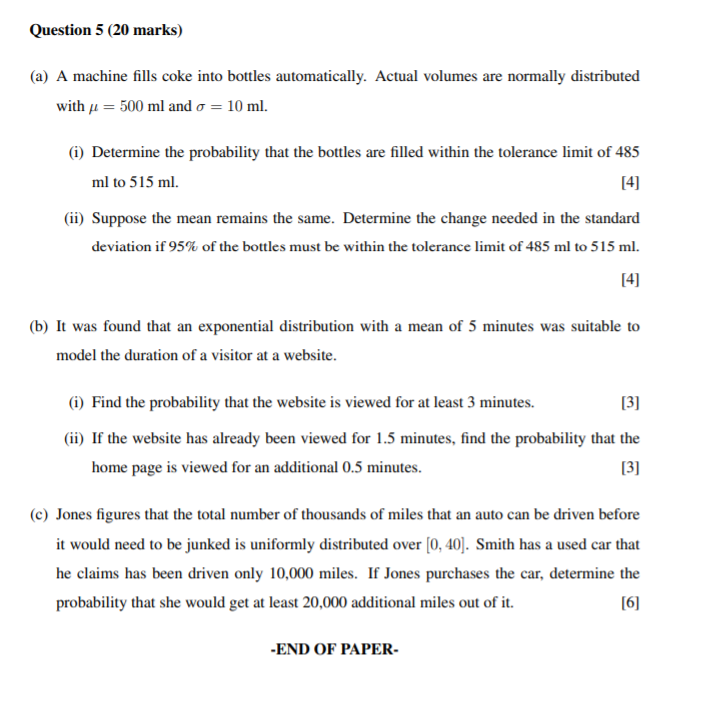 Solved Question 5 (20 marks) (a) A machine fills coke into | Chegg.com