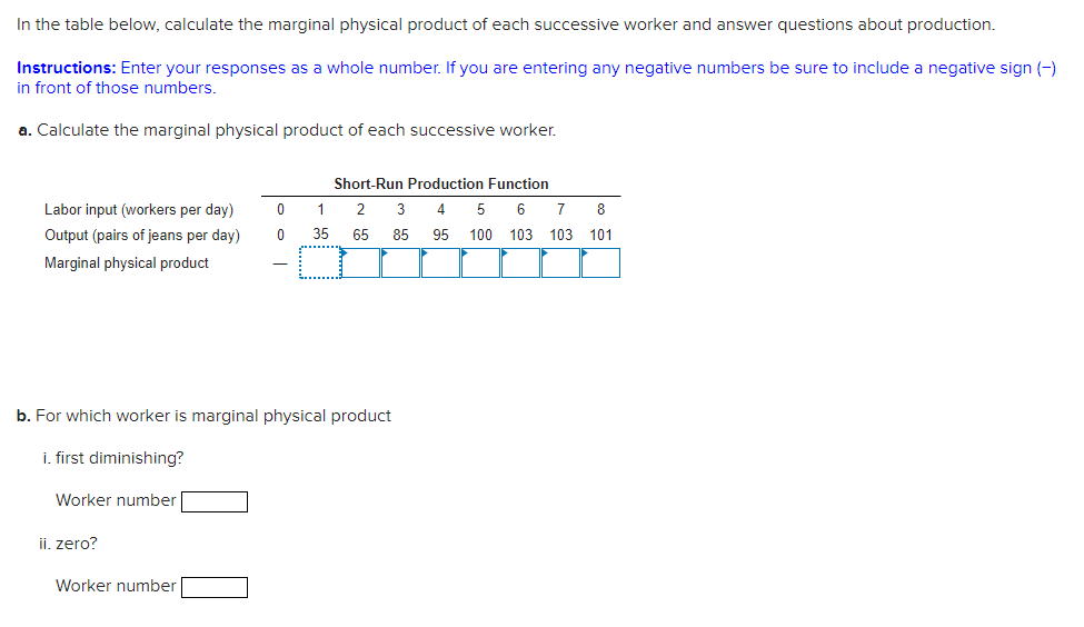 In the table below, calculate the marginal physical | Chegg.com