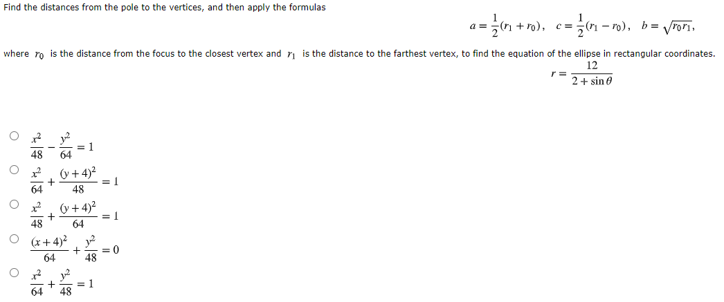 Solved = (1 + ro), e=2( Find the distances from the pole to | Chegg.com