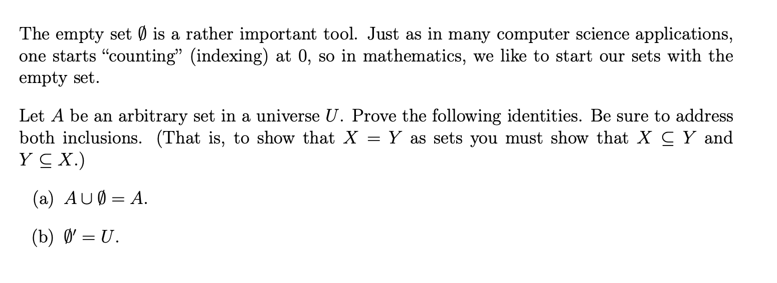 Solved The empty set ∅ is a rather important tool. Just as | Chegg.com