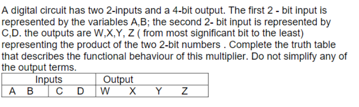 Solved A digital circuit has two 2-inputs and a 4-bit | Chegg.com