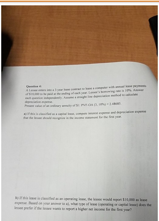 Solved Question 4: A Lessee enters into a 3-year lease | Chegg.com