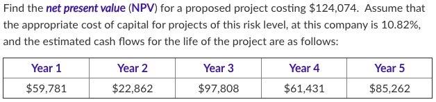 Solved Find the net present value (NPV) for a proposed | Chegg.com