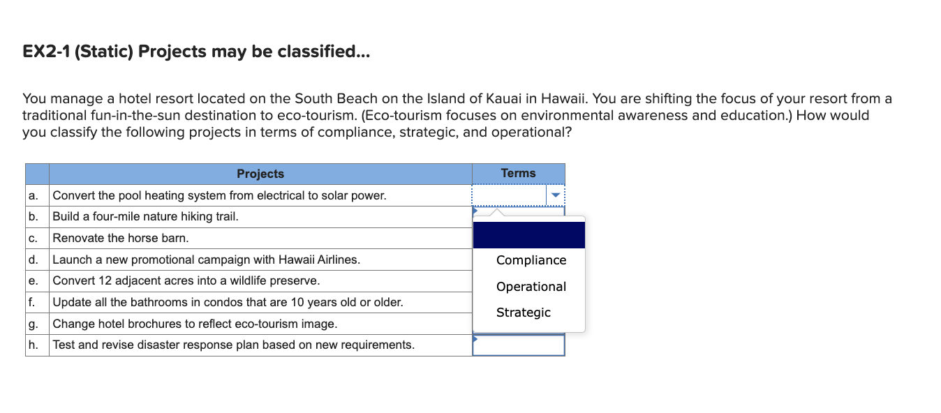 Solved EX2-1 (Static) Projects may be classified... You | Chegg.com