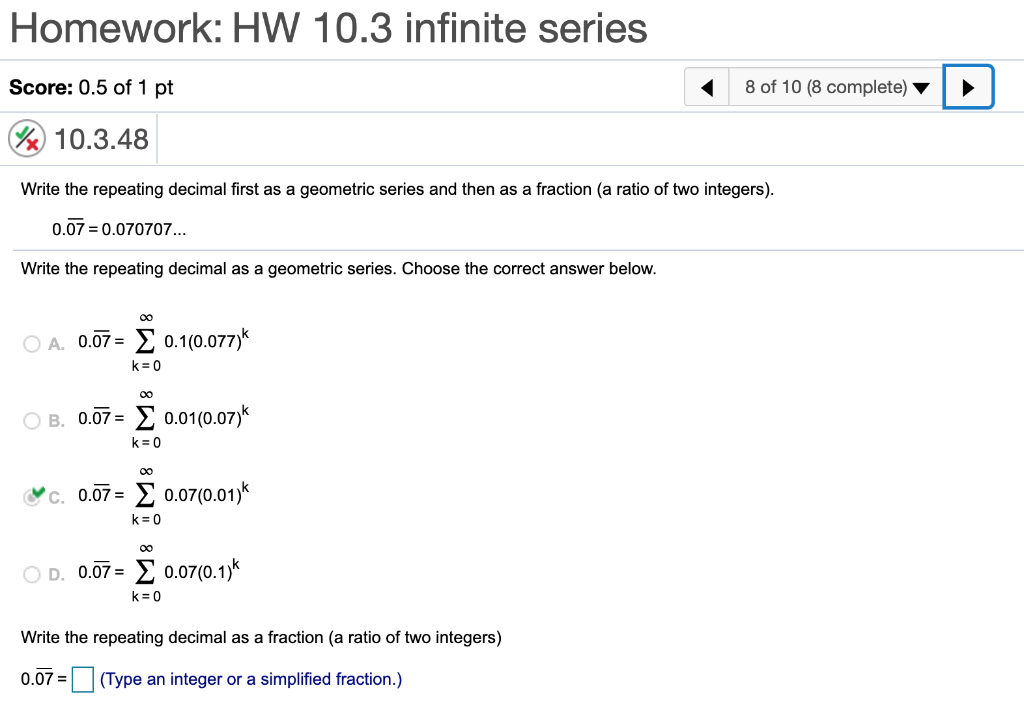 Solved Homework: HW 10.3 infinite series Score: 0.5 of 1 pt | Chegg.com
