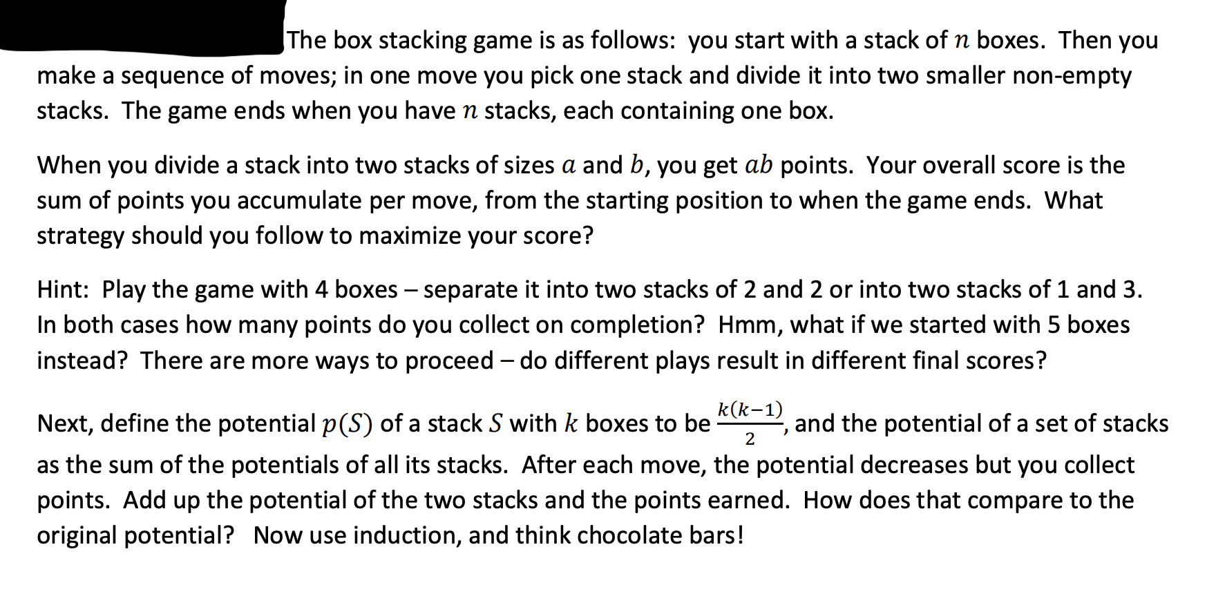 The box stacking game is as follows: you start with a | Chegg.com