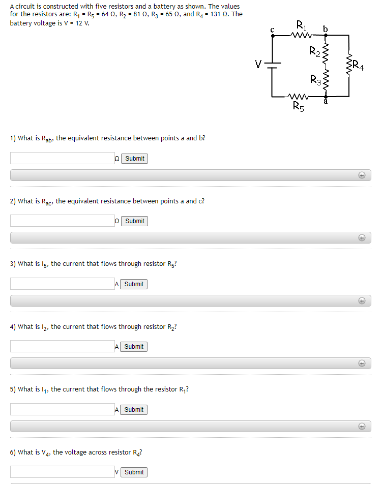 Solved A circuit is constructed with five resistors and a | Chegg.com