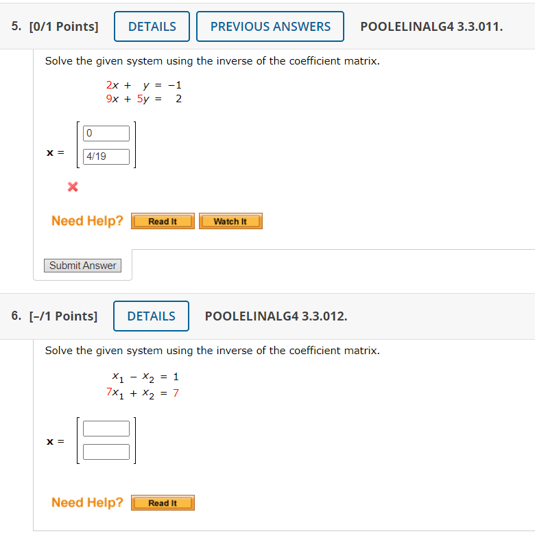 Solved 5. [0/1 Points] DETAILS PREVIOUS ANSWERS POOLELINALG4 | Chegg.com