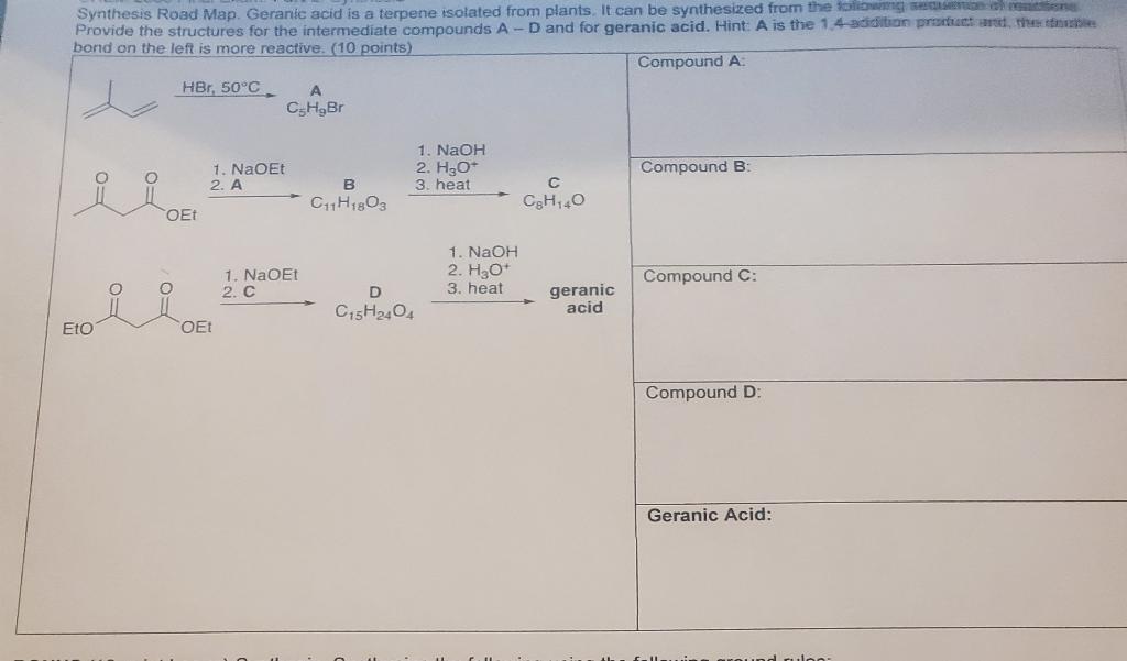 Solved Synthesis Road Map. Geranic acid is a terpene | Chegg.com