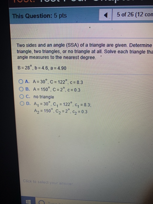 Solved 5 of 26 (12 con This Question: 5 pts Two sides and an | Chegg.com