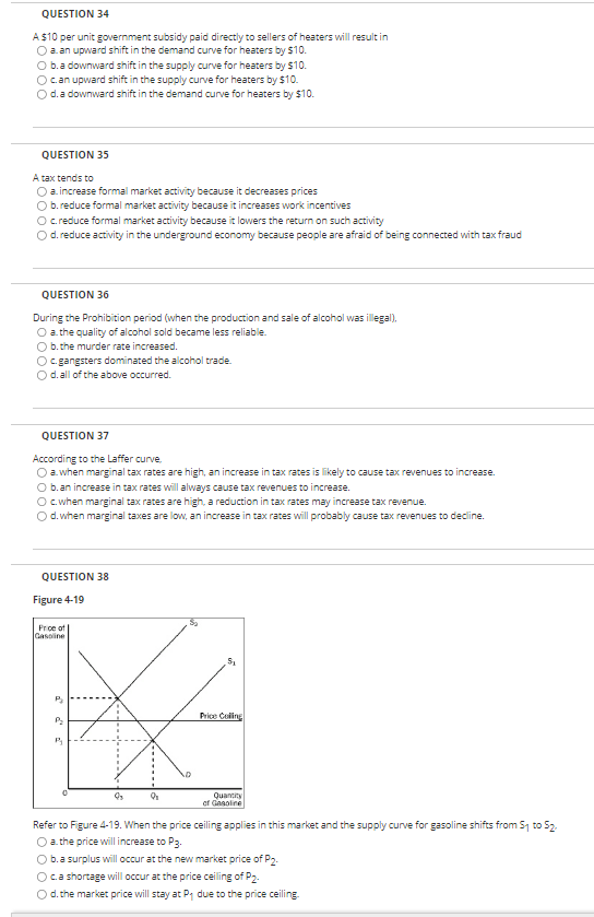 Solved QUESTION 34 A $10 per unit government subsidy paid | Chegg.com