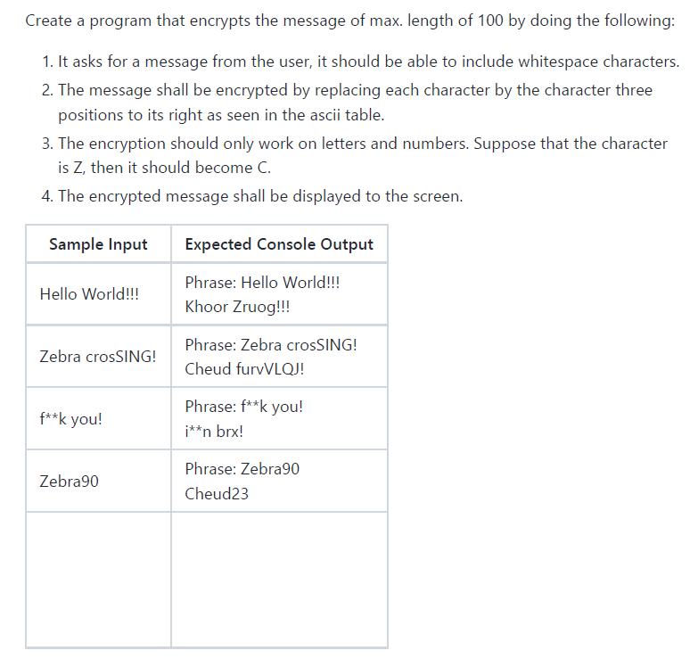 Solved Create a program that encrypts the message of max. | Chegg.com