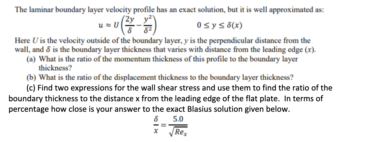 Solved The laminar boundary layer velocity profile has an | Chegg.com