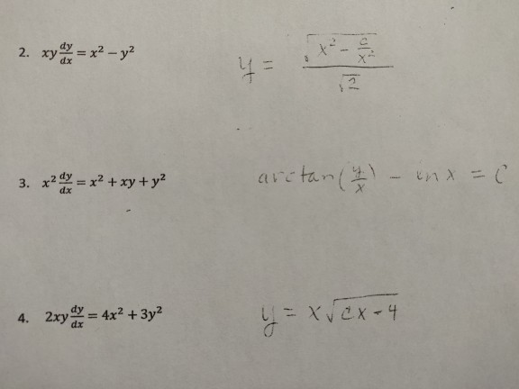 Solved dy2 dx 2. xy 3. x24x=x2 + xy + yz 4. 2xydy = 4x2 +3y2 | Chegg.com