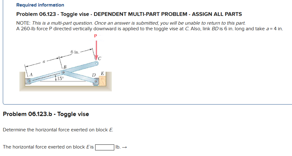 Solved Required information Problem 06.123 - Toggle vise - | Chegg.com