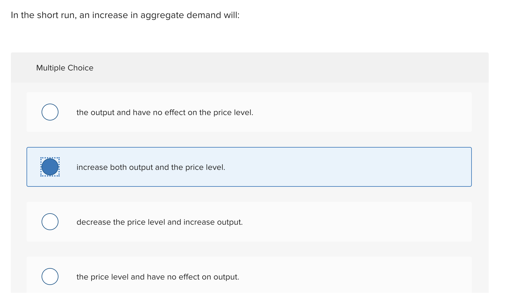 Solved In the short run, an increase in aggregate demand | Chegg.com