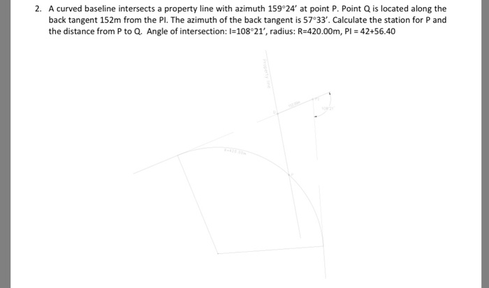 Solved 2. A curved baseline intersects a property line with | Chegg.com