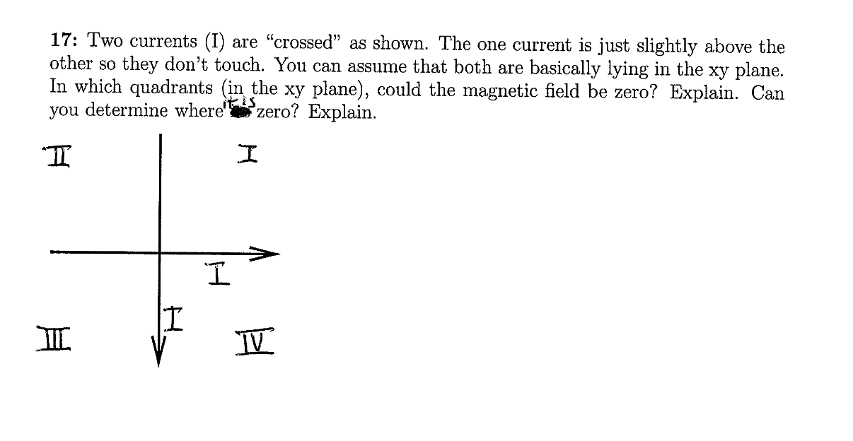 Solved 17: Two currents (I) are "crossed" as shown. The one | Chegg.com