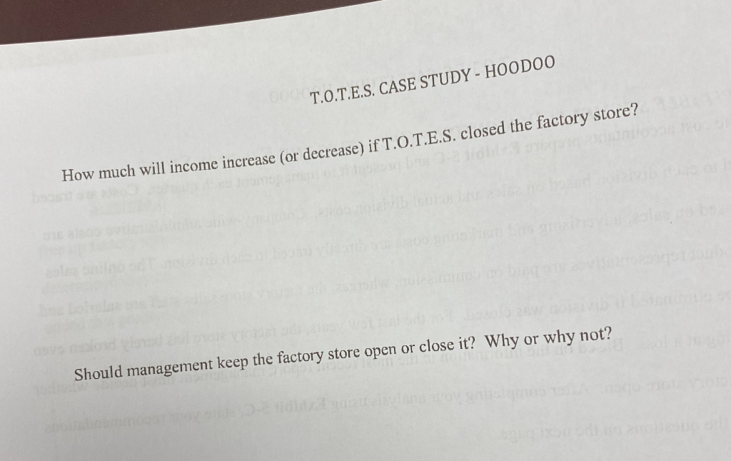 Solved UNPROFITABLE SEGMENT: DISCONTINUE OPERATING THE | Chegg.com