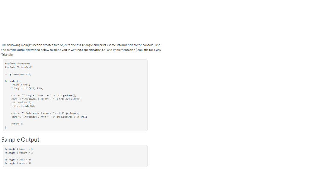 Solved 1）Enter the specification (Triangle.h) file in your | Chegg.com