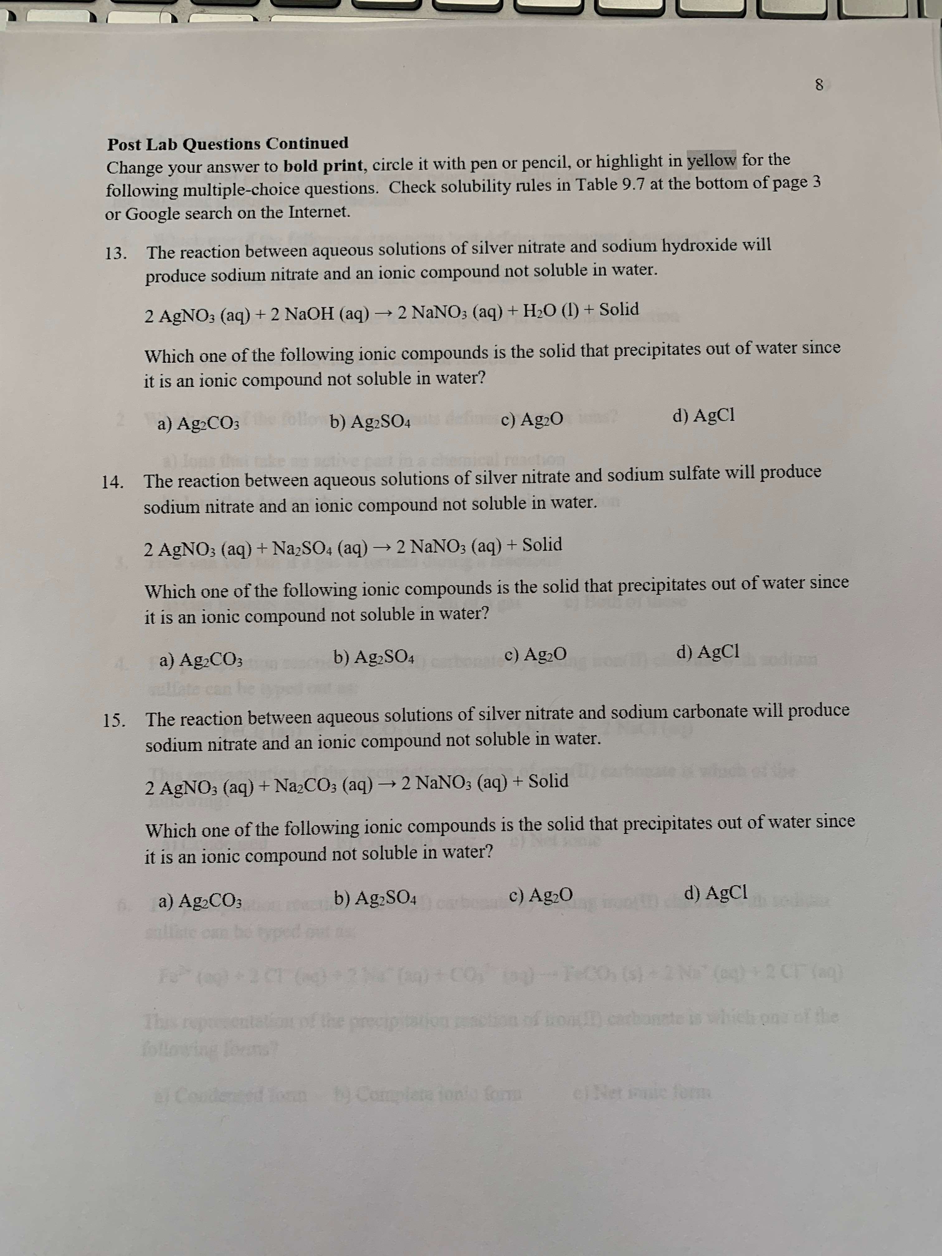 Solved 2AgNO3(aq)+2NaOH(aq)→2NaNO3(aq)+H2O(l)+Solid Which | Chegg.com