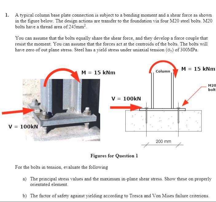 Solved 1. A typical column base plate connection is subject | Chegg.com