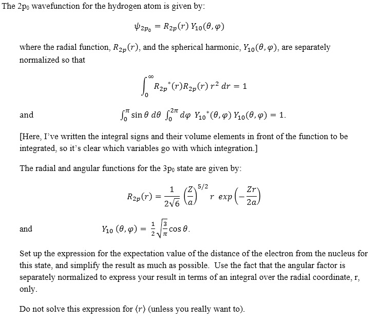 Solved The 2po wavefunction for the hydrogen atom is given | Chegg.com