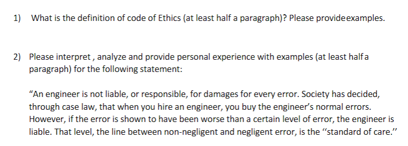 Solved 1) What is the definition of code of Ethics (at least | Chegg.com