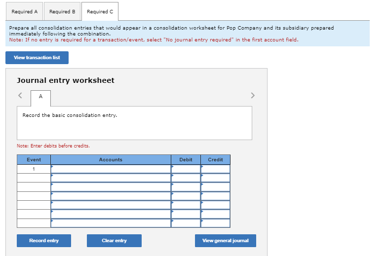 Solved Consolidation Worksheet Entries Record the optional | Chegg.com