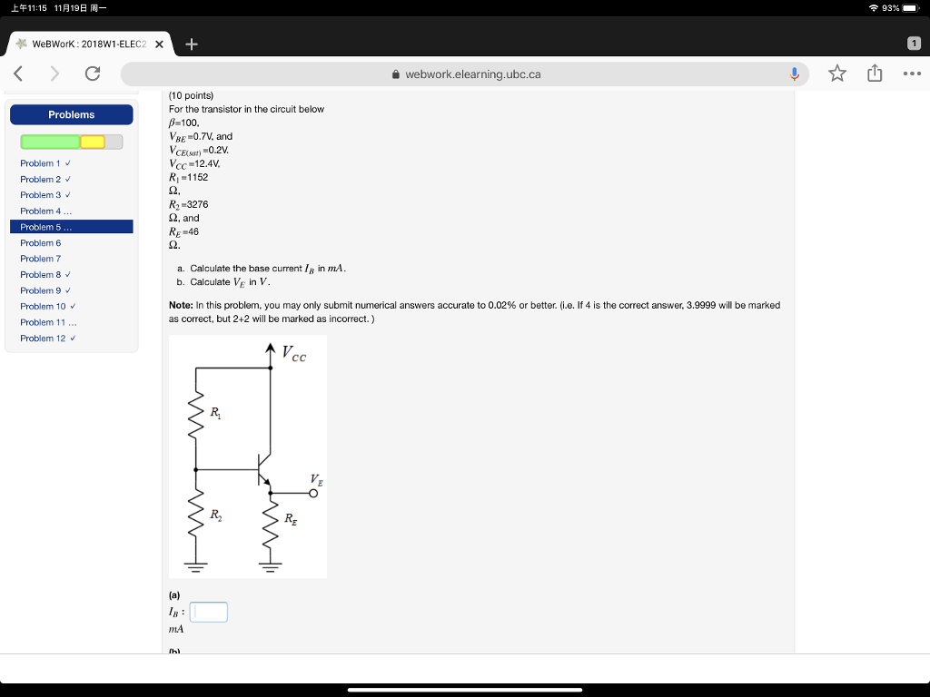 Solved EF11:15 11R19B - WeBWorK: 201 8W1-ELEC2 a | Chegg.com