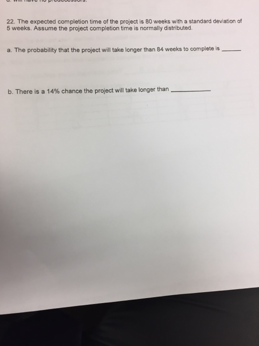 Solved The expected completion time of the project is 80 | Chegg.com