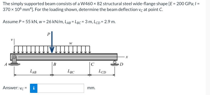 Solved The simply supported beam consists of a W460 × 82 | Chegg.com