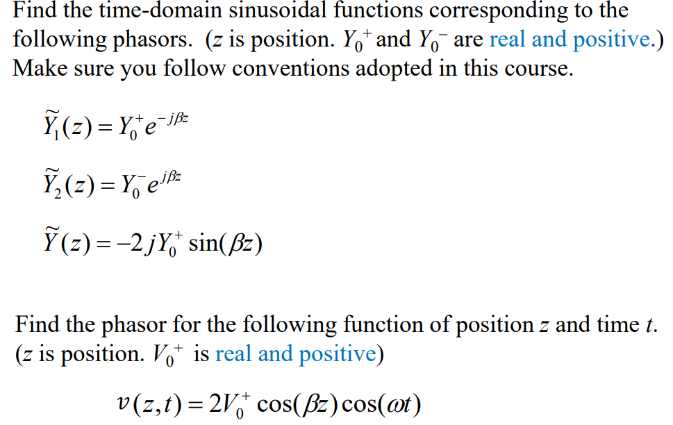 Solved Find the time-domain sinusoidal functions | Chegg.com