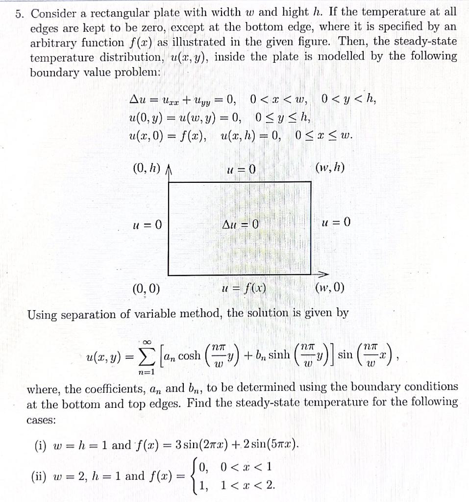 Solved 5. Consider a rectangular plate with width w and | Chegg.com