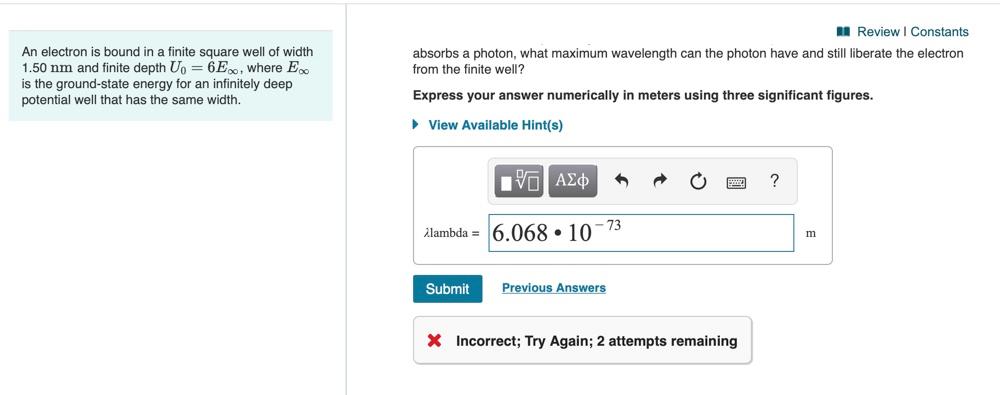 Solved An electron is bound in a finite square well of width | Chegg.com