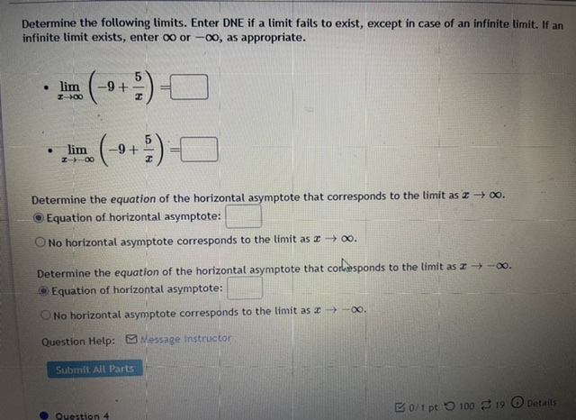 Solved Determine the following limits. Enter DNE if a limit | Chegg.com