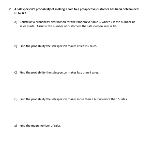 Solved 2. A salesperson's probability of making a sale to a | Chegg.com