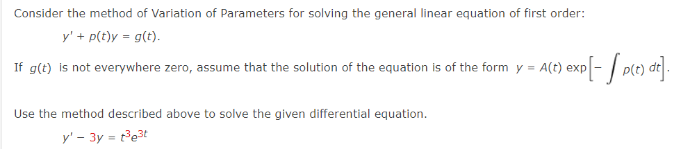 Solved Consider the method of Variation of Parameters for | Chegg.com