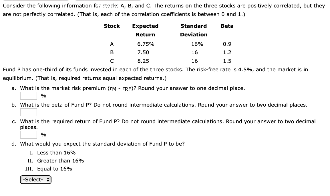 Solved Consider the following information for stocks A, B, | Chegg.com