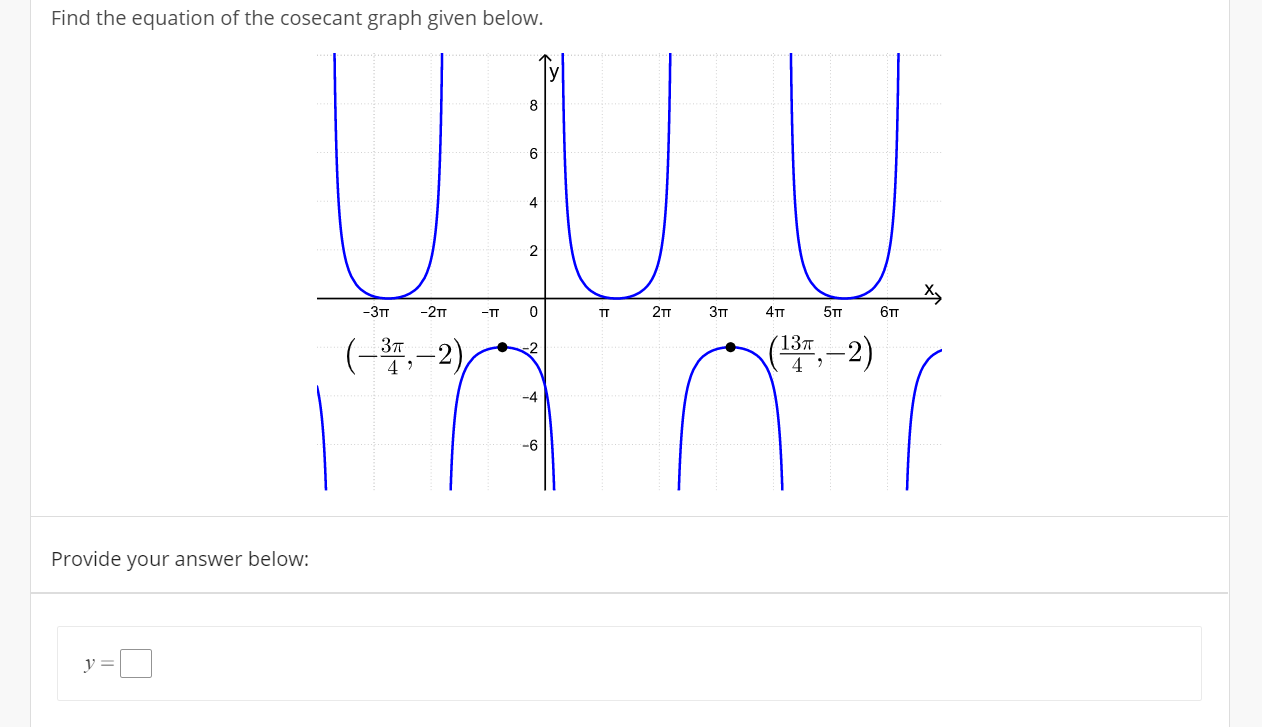 Solved Find the equation of the cosecant graph given below. | Chegg.com