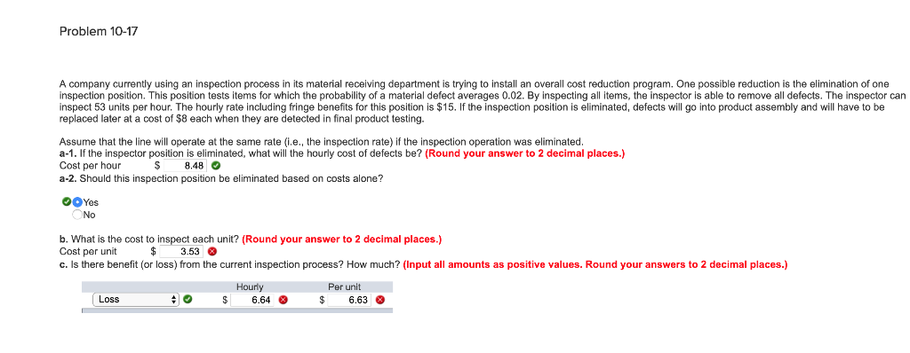 Solved Problem 10-17 A company currently using an inspection | Chegg.com