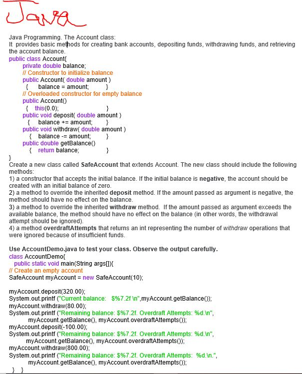 Solved Java Programming. The Account class It provides basic | Chegg.com