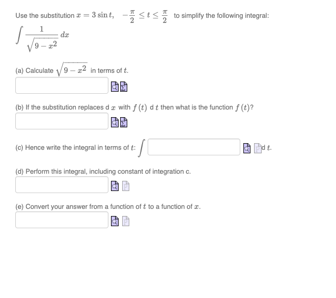 Solved = 3 sint, Östs į to simplify the following integral: | Chegg.com
