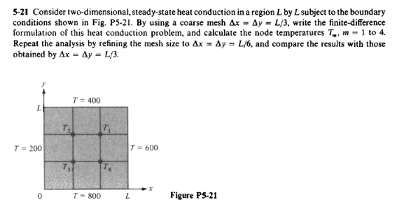 5-21 Consider two-dimensional, steady-state heat | Chegg.com