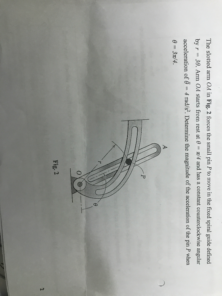 Solved The slotted arm OA in Fig. 2 forces the small pin P | Chegg.com