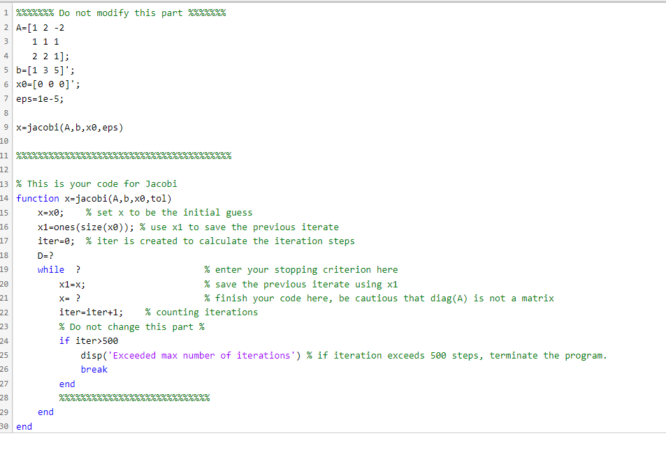 Solved Implement Jacobi Method and solve problem 4 Read | Chegg.com