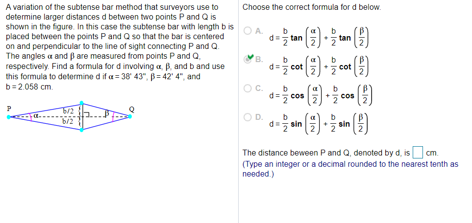 Solved Choose the correct formula for d below. O A. b d = | Chegg.com
