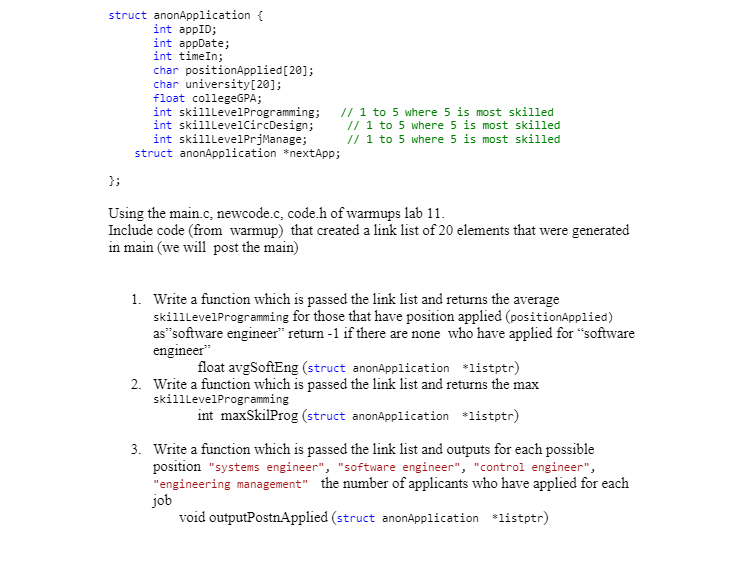 Solved struct anonApplication { int appID; int appDate; int | Chegg.com