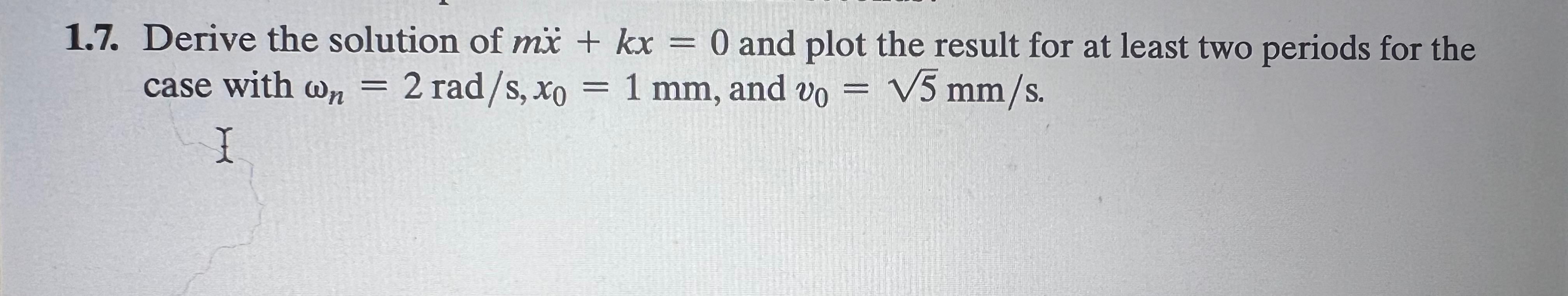 Solved 7. Derive the solution of mx¨+kx=0 and plot the | Chegg.com