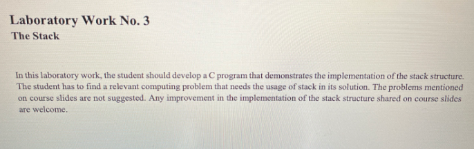 Solved Laboratory Work No. 3 The Stack In this laboratory | Chegg.com